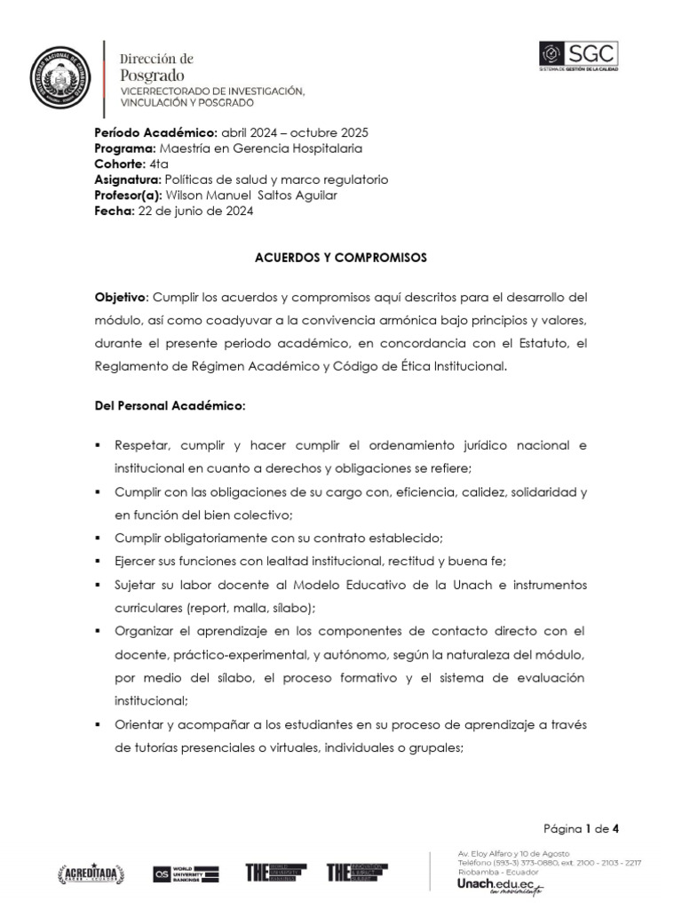 Acuerdos y Compromisos - Gerencia Hospitalaria | PDF | Maestros | Evaluación