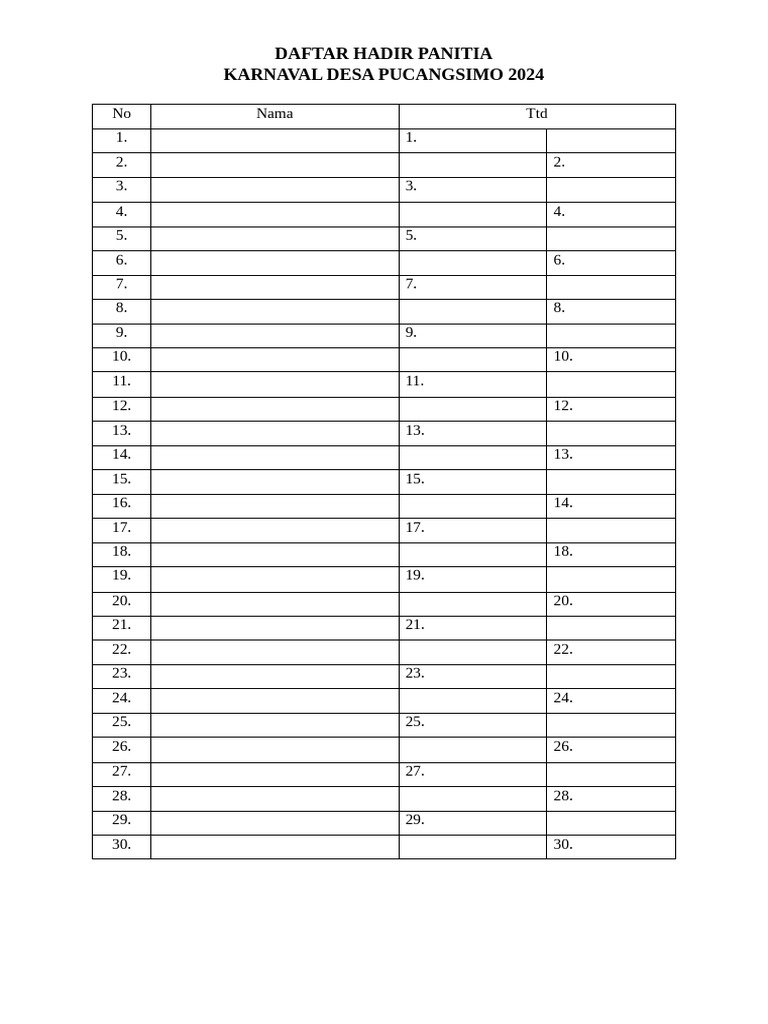 Daftar Hadir Panitia Karnaval | PDF