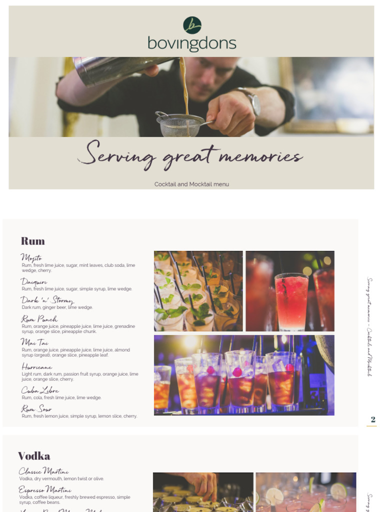 Bovingdons Cocktail and Mocktail Menu | PDF | Martini (Cocktail ...