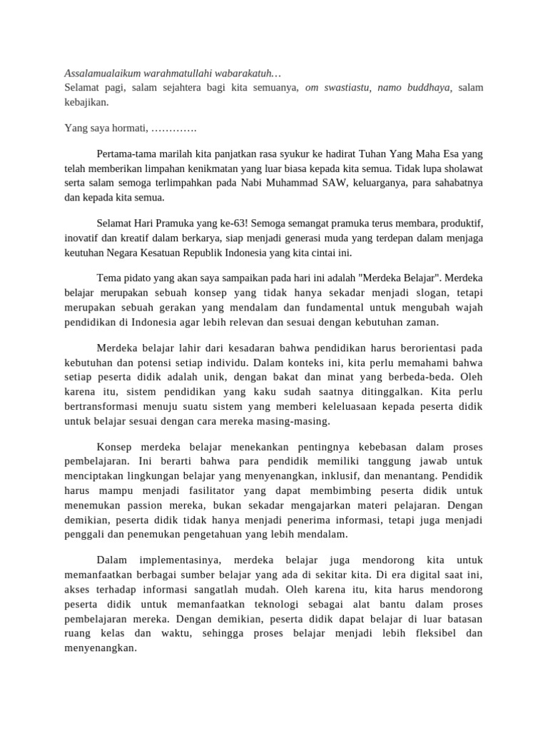 Pidato Merdeka Belajar Hut Pramuka | PDF