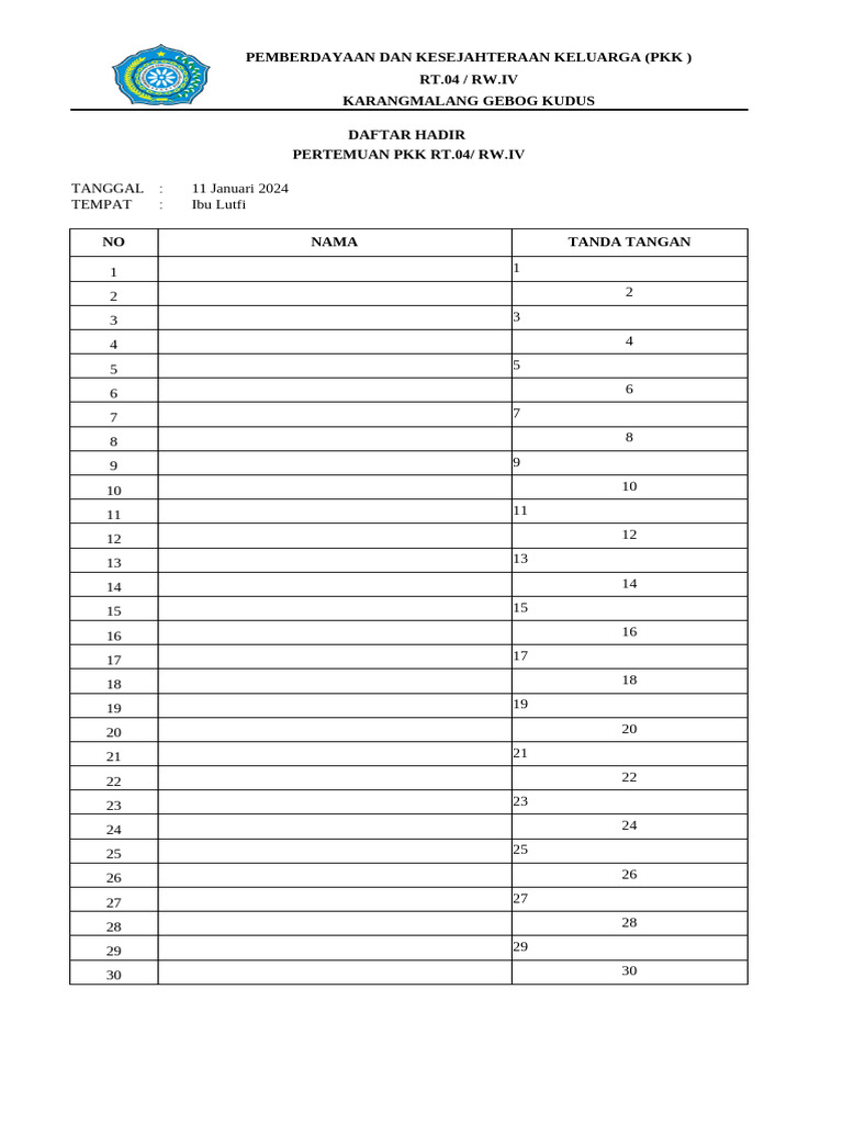 Daftar Hadir PKK | PDF