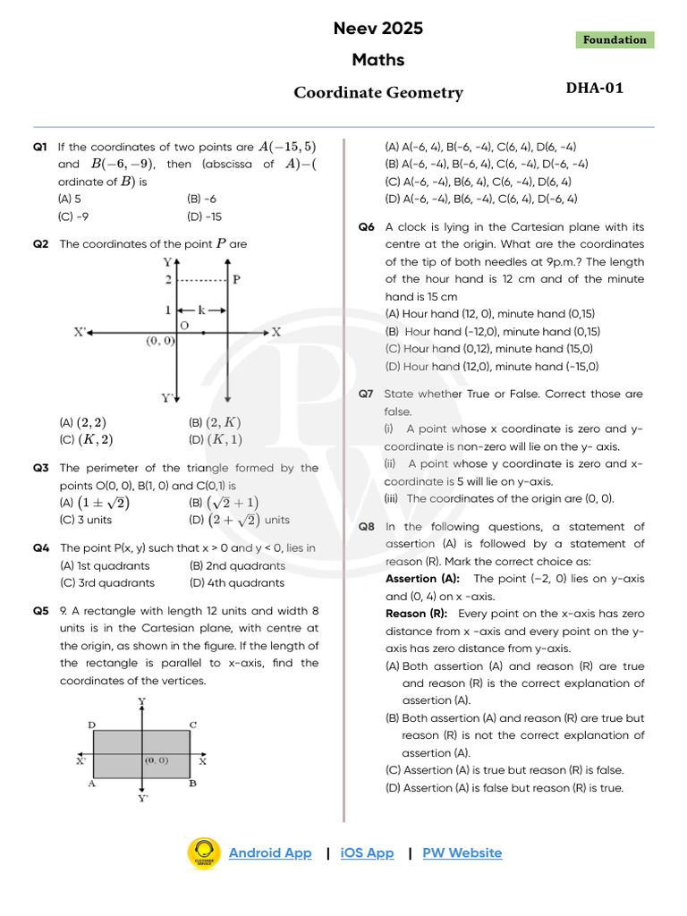 Coordinate Geometry - DHA 01 - Neev 2025 | PDF | Cartesian Coordinate ...