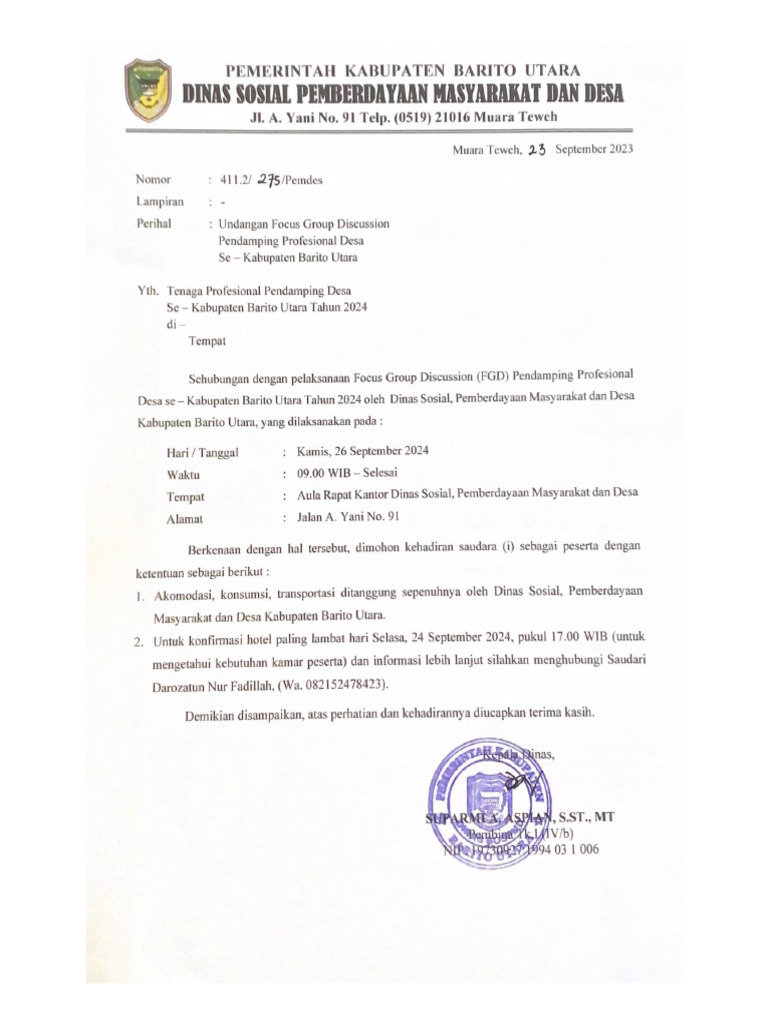 Undangan FGD Pendamping Desa Se-Barito Utara | PDF