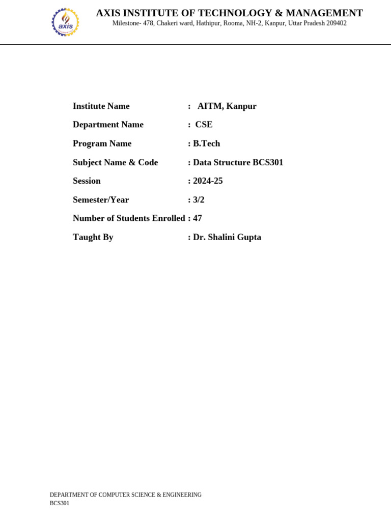 LEAP Structure_Data Structure_BCS301_Theory_July-Dec 2024 | PDF