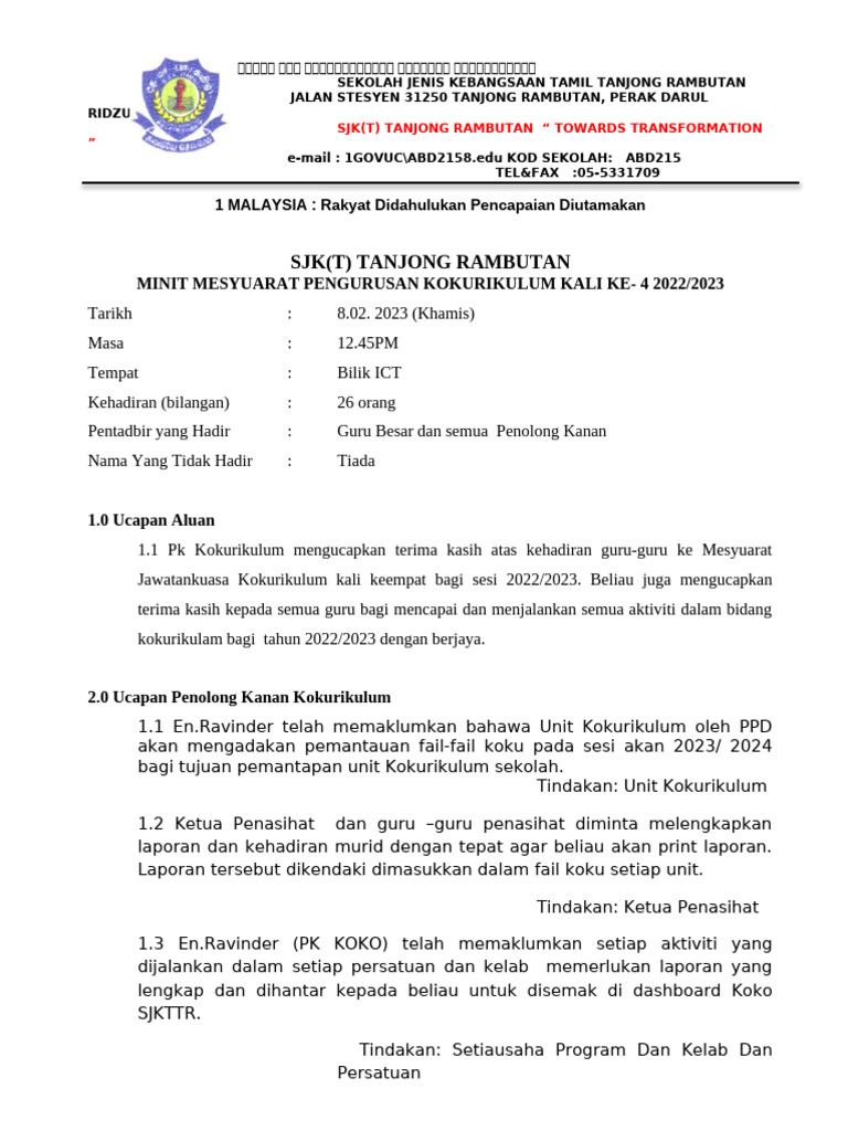 Minit Mesyuarat Koko Kali Ke-4 2023 | PDF