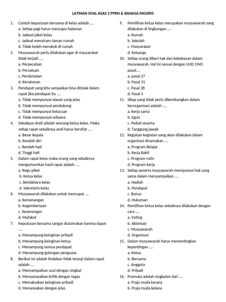 Latihan Soal Asas 2 PPKN | PDF