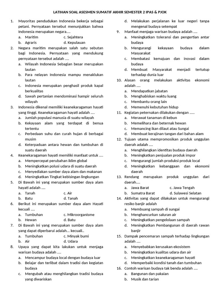 Latihan Soal Asesmen Sumatif Akhir Semester 2 Ipas | PDF