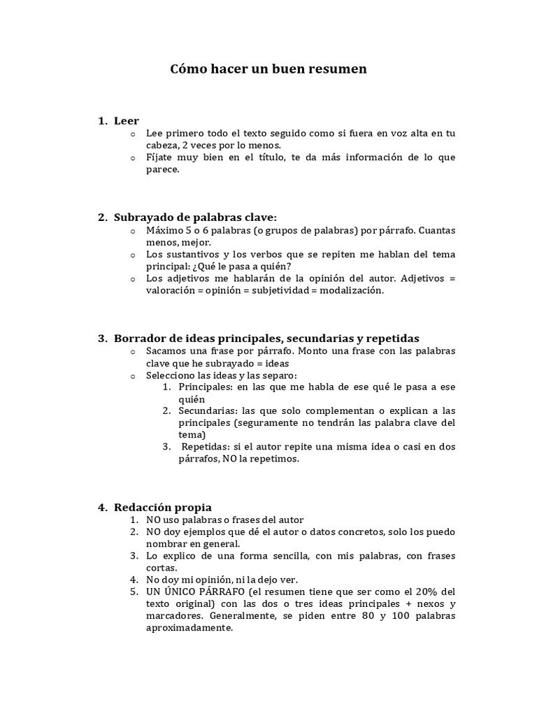 Pautas para Redactar Un Buen Resumen | PDF