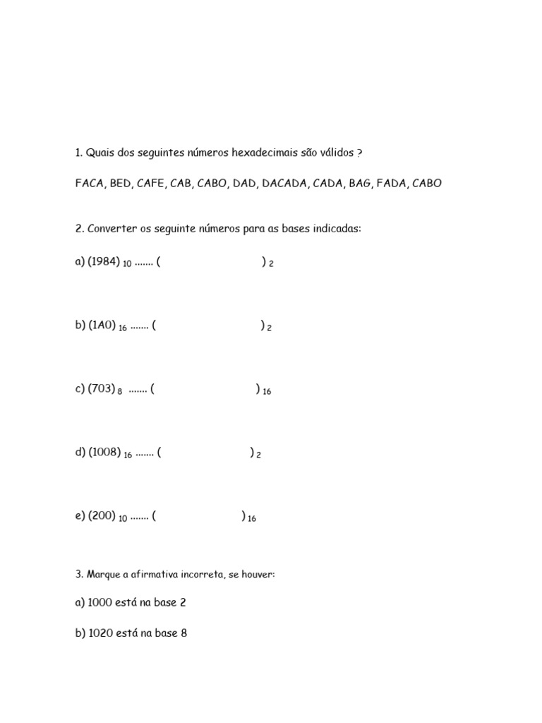 Lista de Exercícios 01 | PDF
