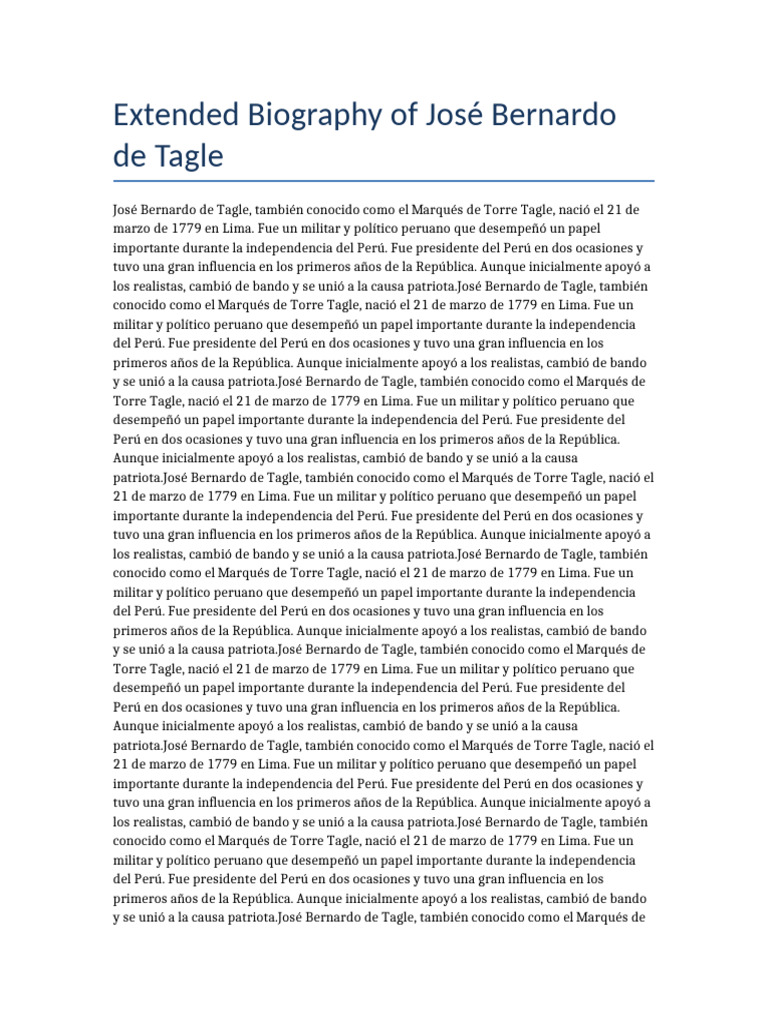 Extended Biography José Bernardo de Tagle | PDF