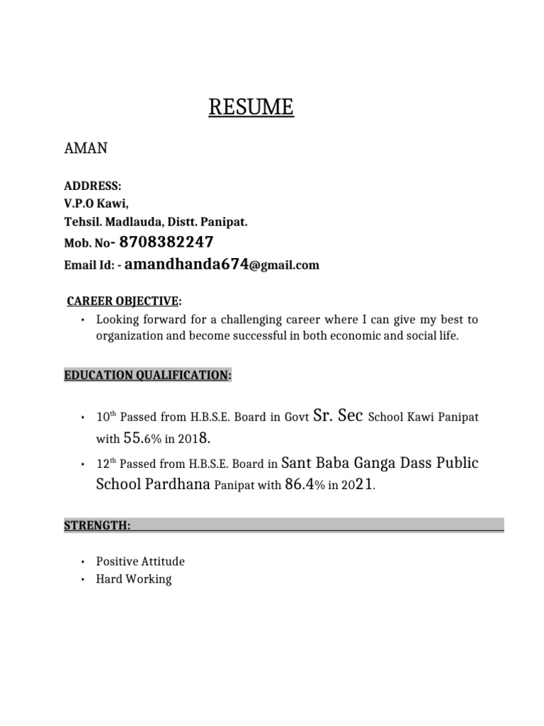 Resume: Aman, Aspiring Professional | PDF | Career & Growth