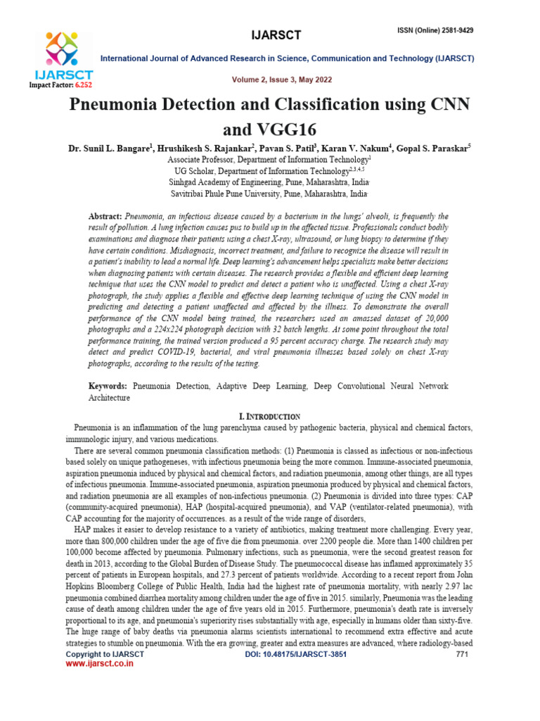 Pneumonia Detection and Classification Using CNN and VGG16 (2022) | PDF