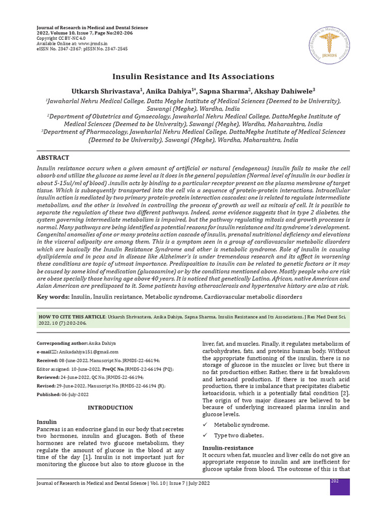 Insulin Resistance and Its Associations | PDF