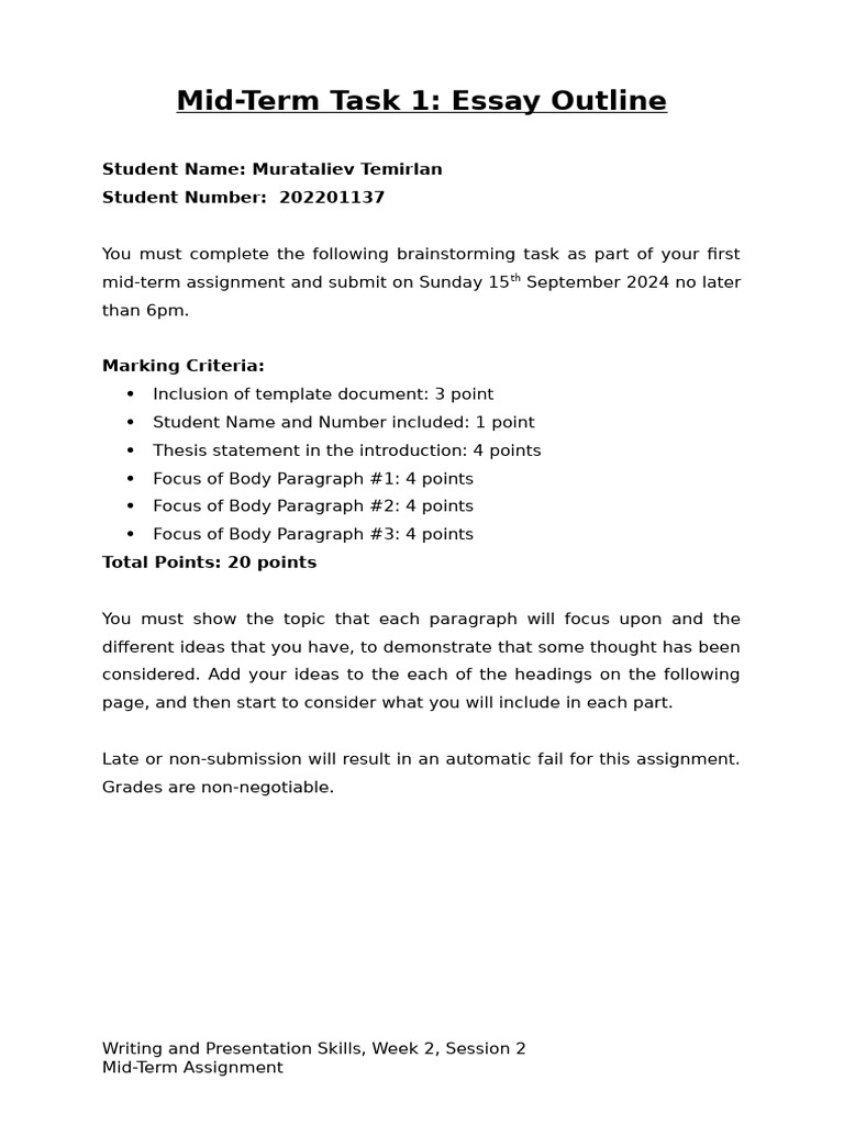 Mid-Term Task 1 Essay Outline 1 1 | PDF