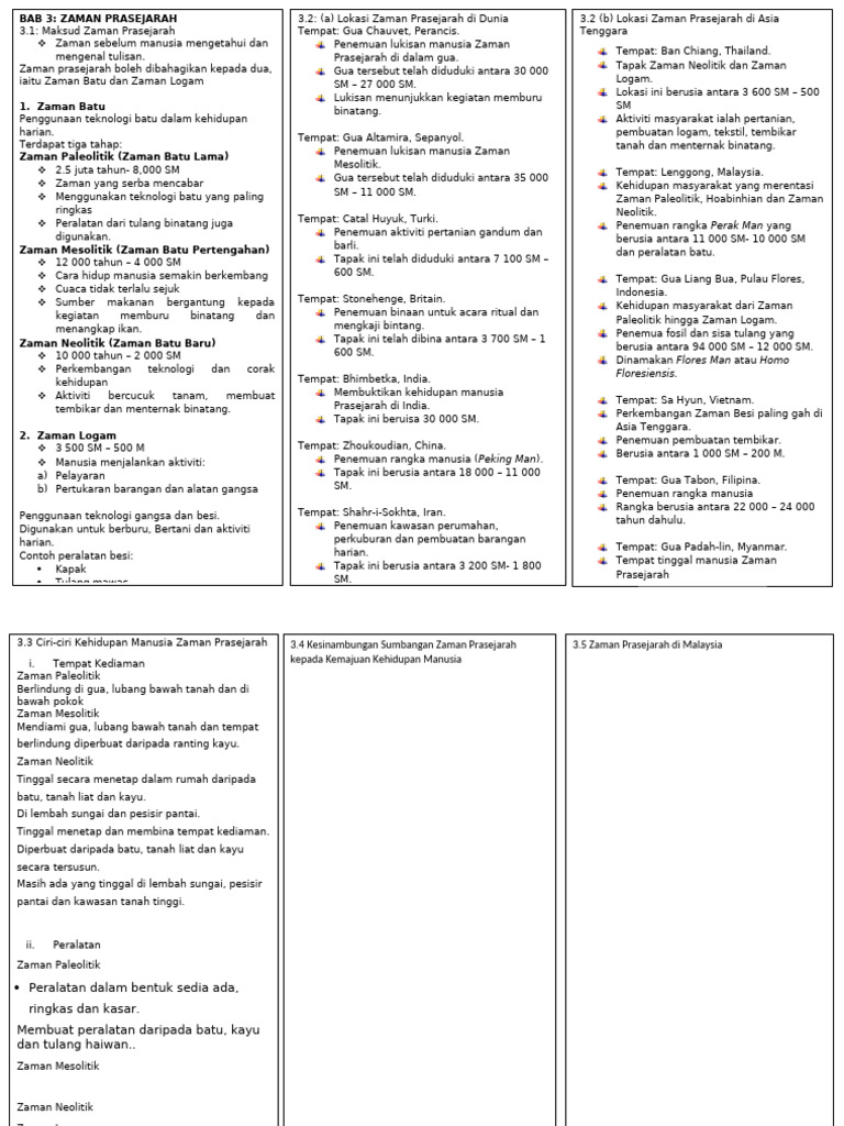 BAB 3 Zaman Prasejarah Nota Ringkas | PDF