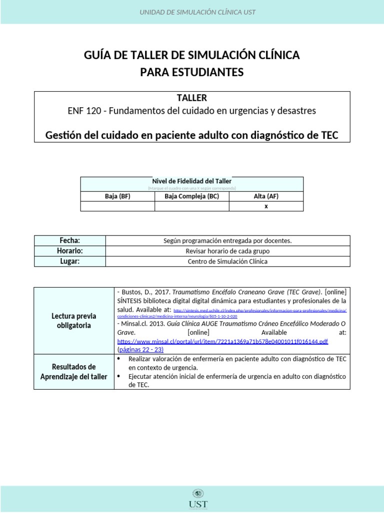 ENF 120 Gestion de cuidado en paciente con TEC - docuemnto estudiante | PDF