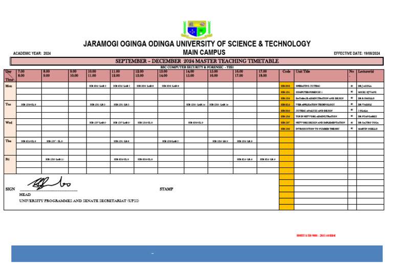 Forensics Final Second Years Main September - December 2024 Master Teaching Timetable | PDF