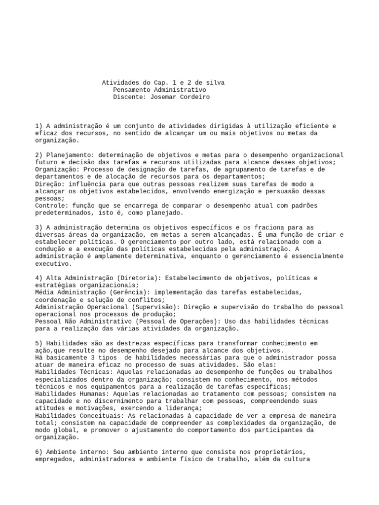 Atividade cap. 1 e 2 | PDF