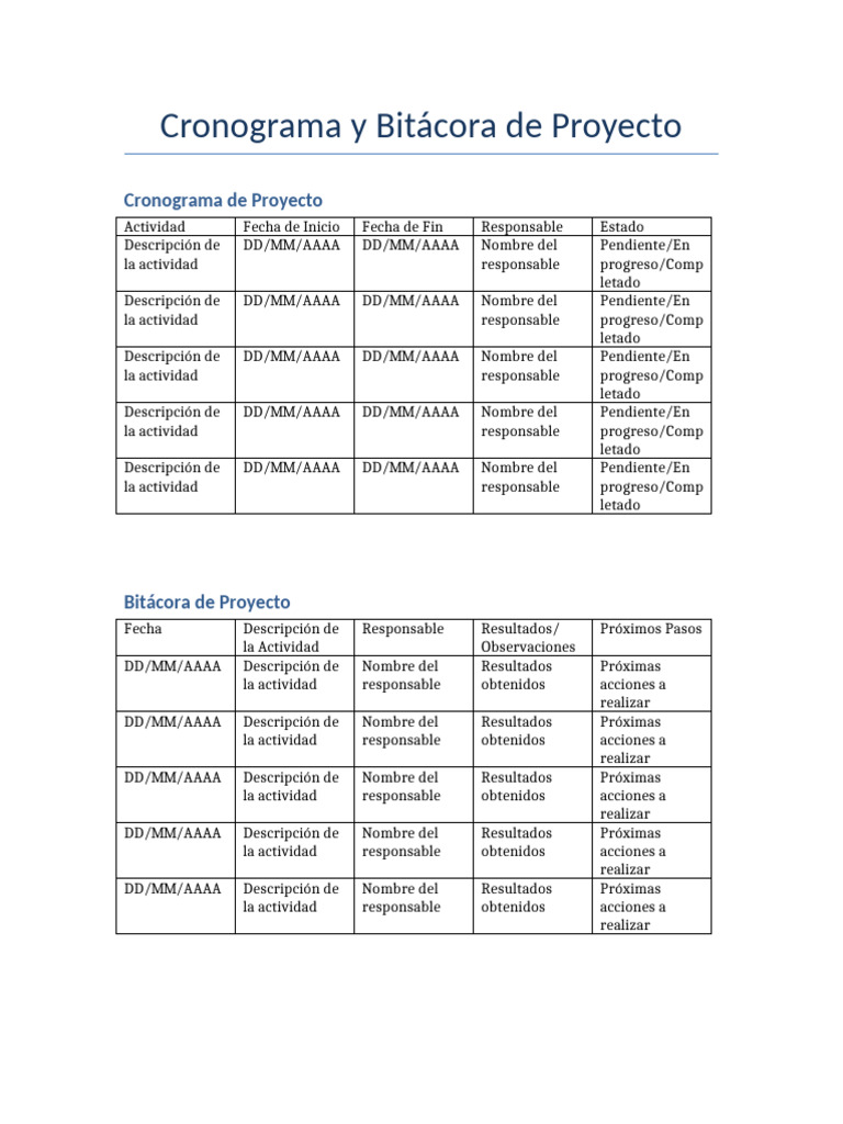 Cronograma y Bitacora de Proyecto | PDF