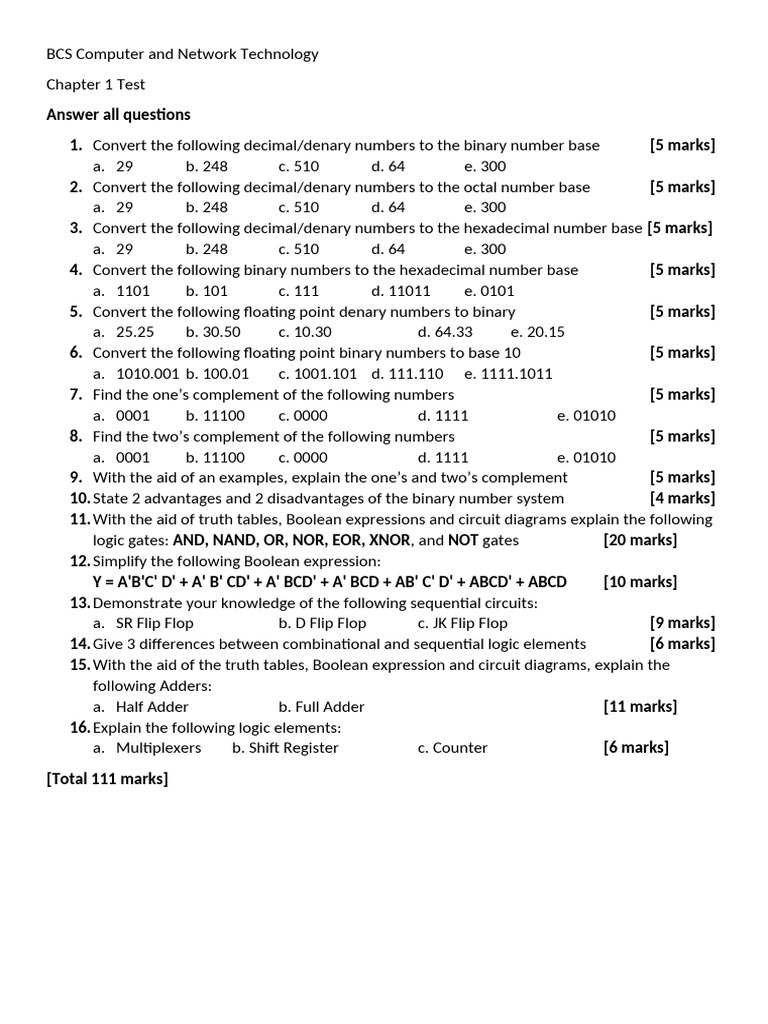BCS CNT Chapter 1 Test | PDF
