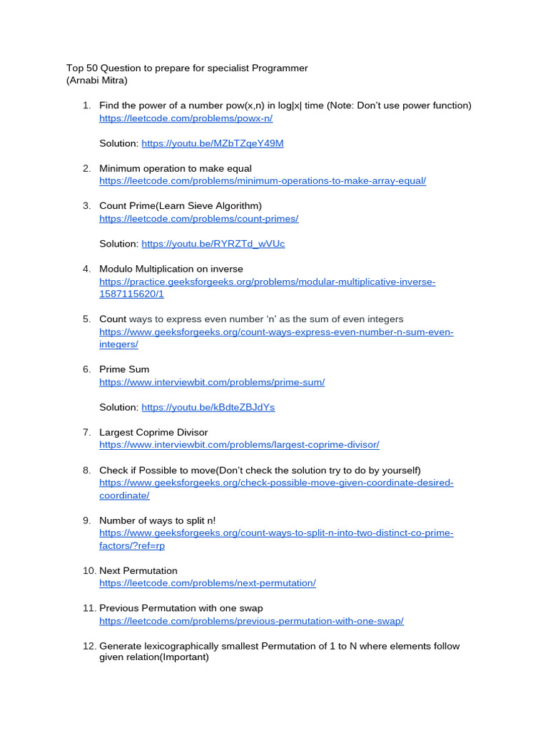 Specialist Programmer Preparation Sheet | PDF