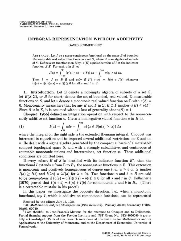 Integral Representation Without Additivity: Js Jo | PDF | Monotonic Function | Theorem