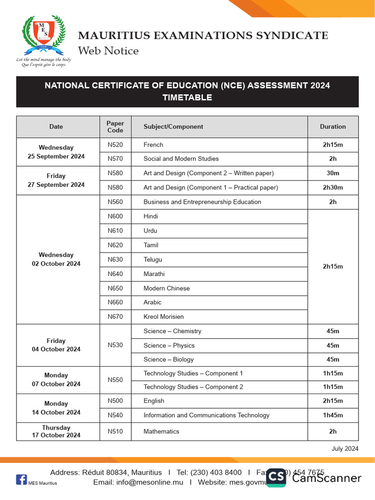 NCE Time Table 2024 | PDF