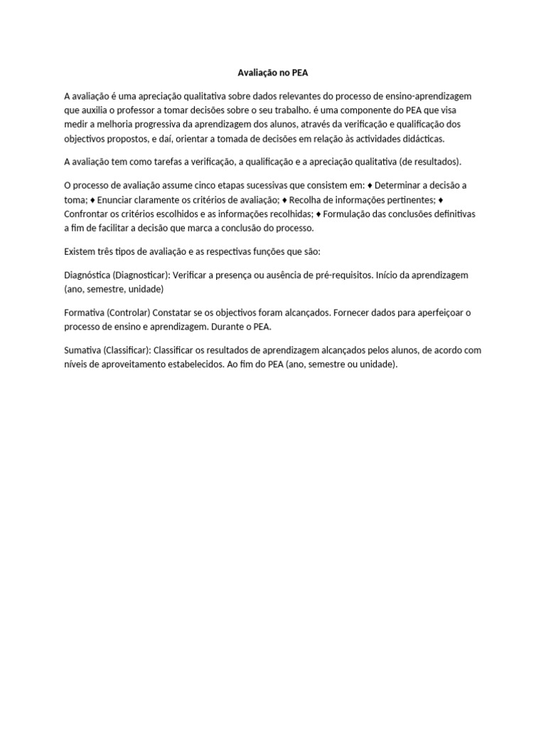 Avaliação No PEA | PDF