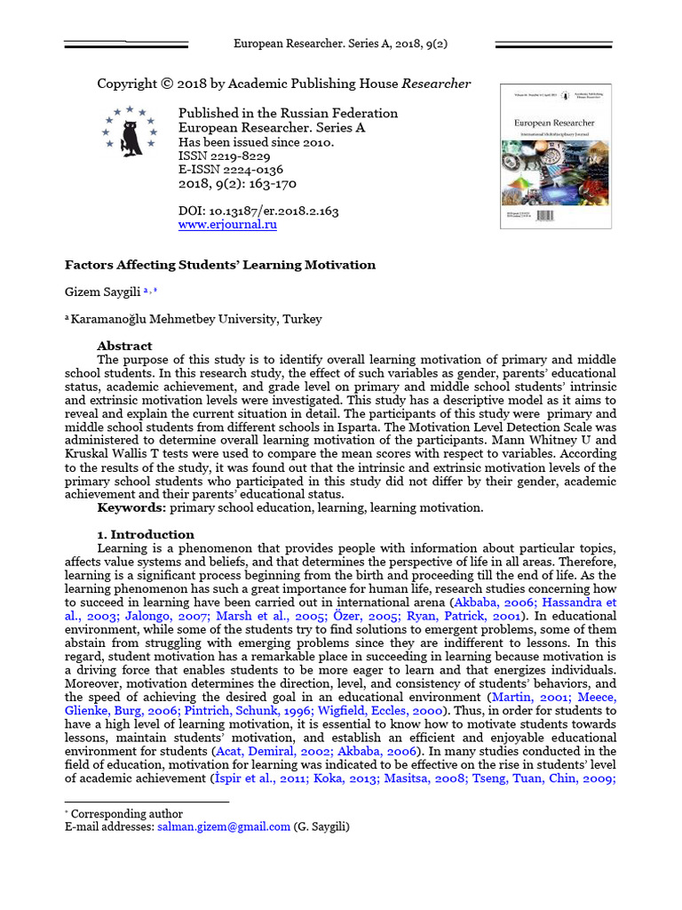 Factors Affecting Students Learning Motivation | PDF