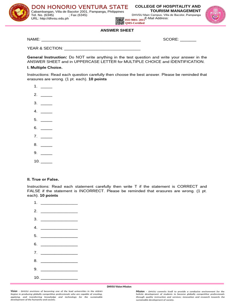 Answer Sheet Midterm | PDF