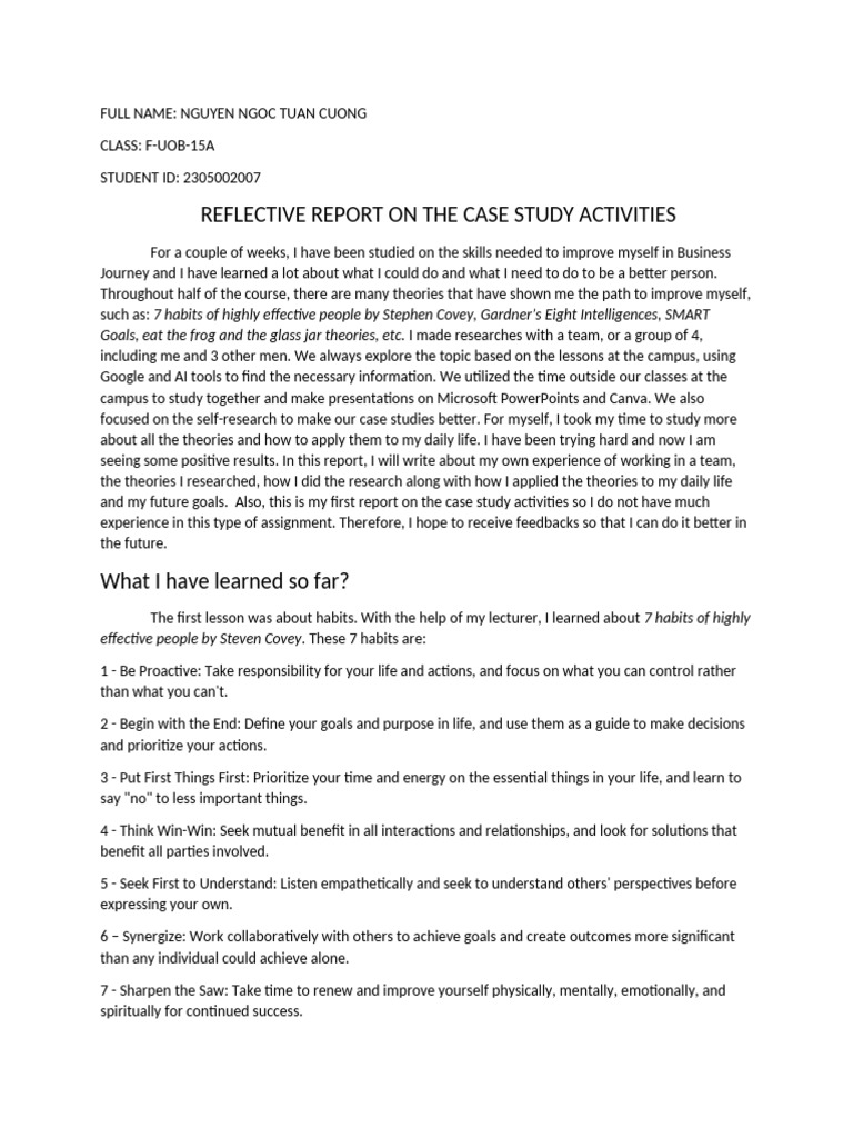 Reflective Report On Case Studies Activities | PDF
