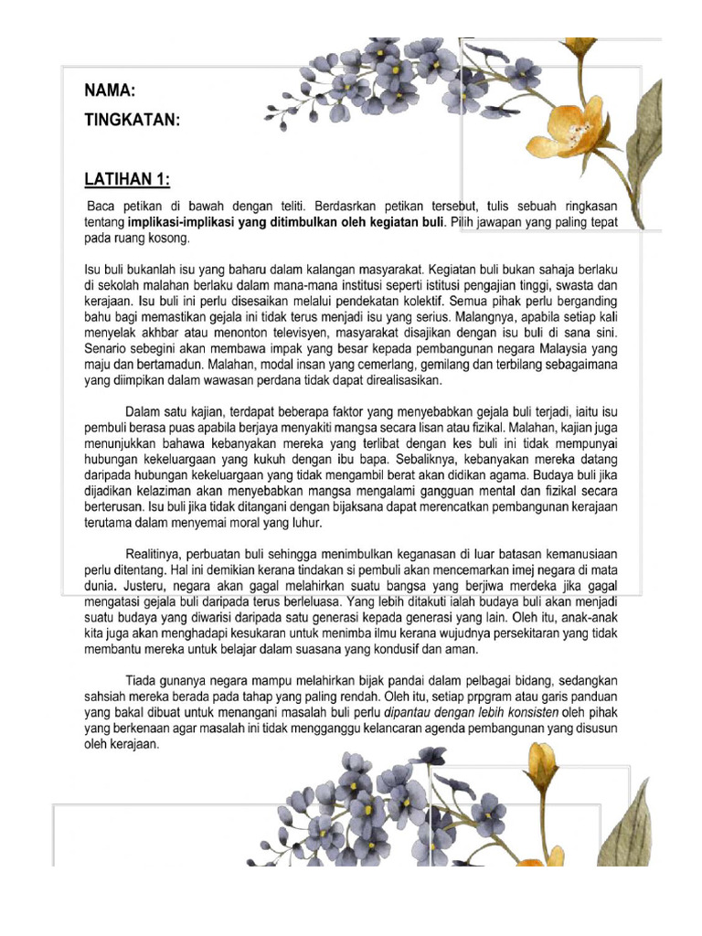 Latihan Ringkasan BM | PDF