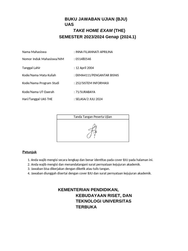 BJU Umum Tanpa Garis 2024.1 | PDF