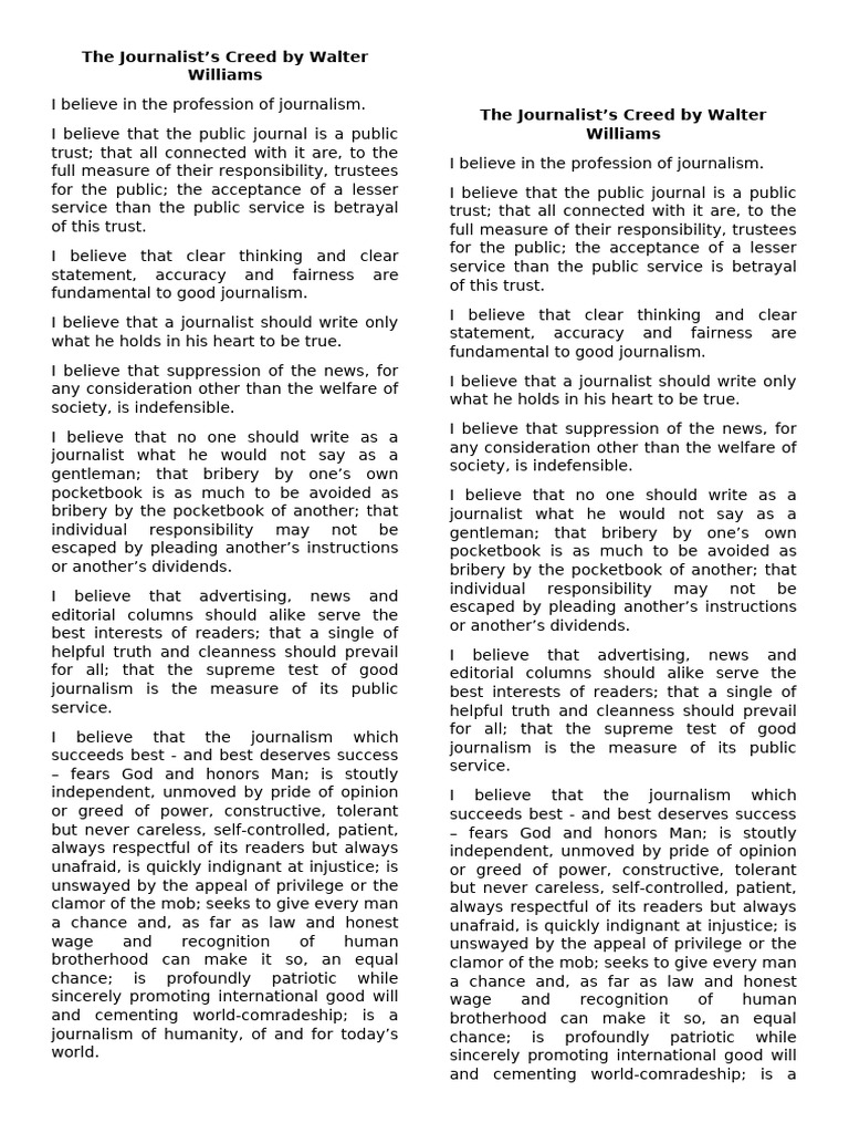 The Journalist Creed | PDF