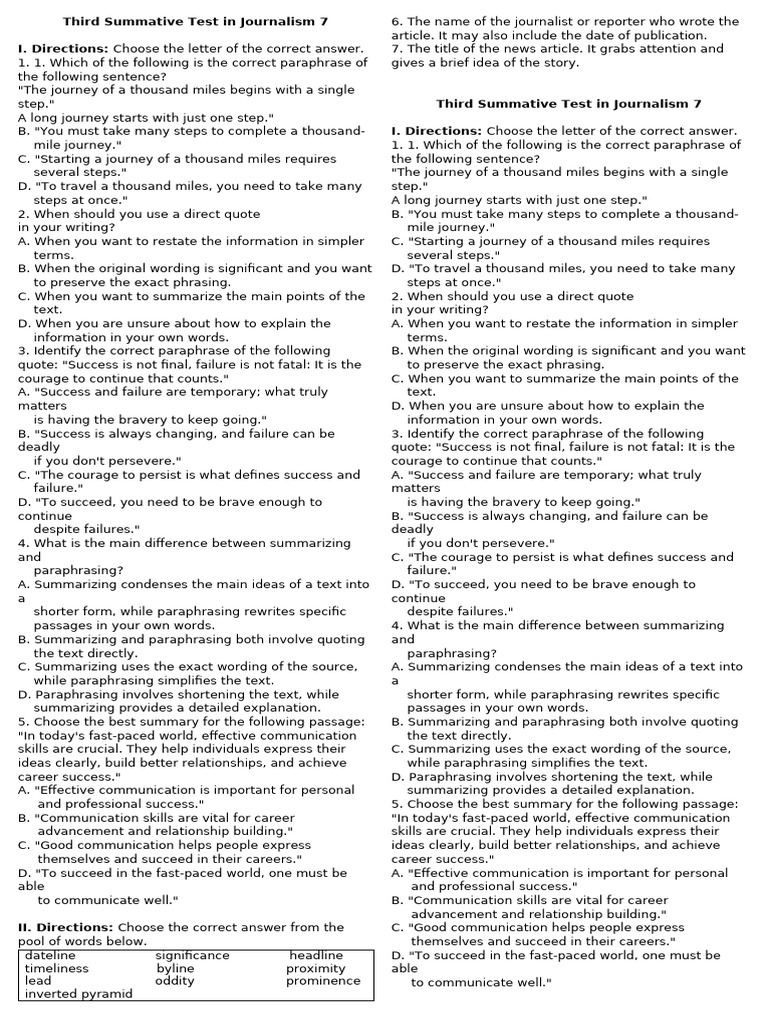 Summative Test Weeks 5-6-SPJ | PDF