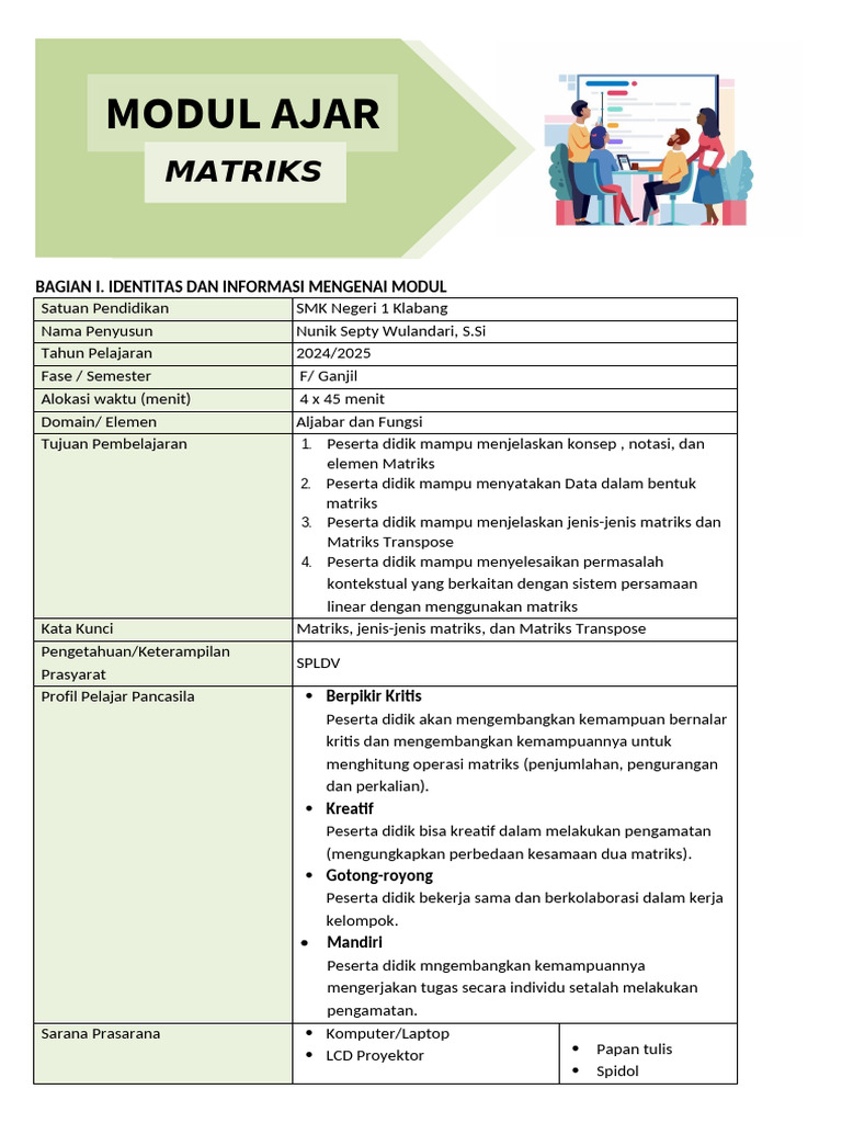 Modul Ajar Matrik | PDF