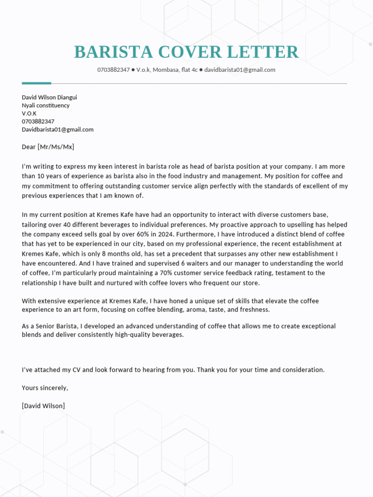 David Barista Cover Letter Original | PDF