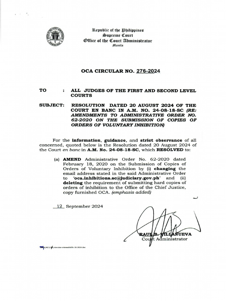OCA Circular No. 276-2024 | PDF