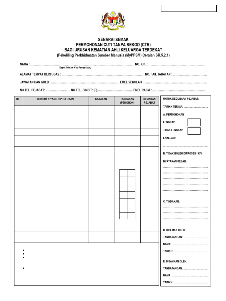 CTR Urusan Kematian Ahli Keluarga - Borang Dan Senarai Semak | PDF
