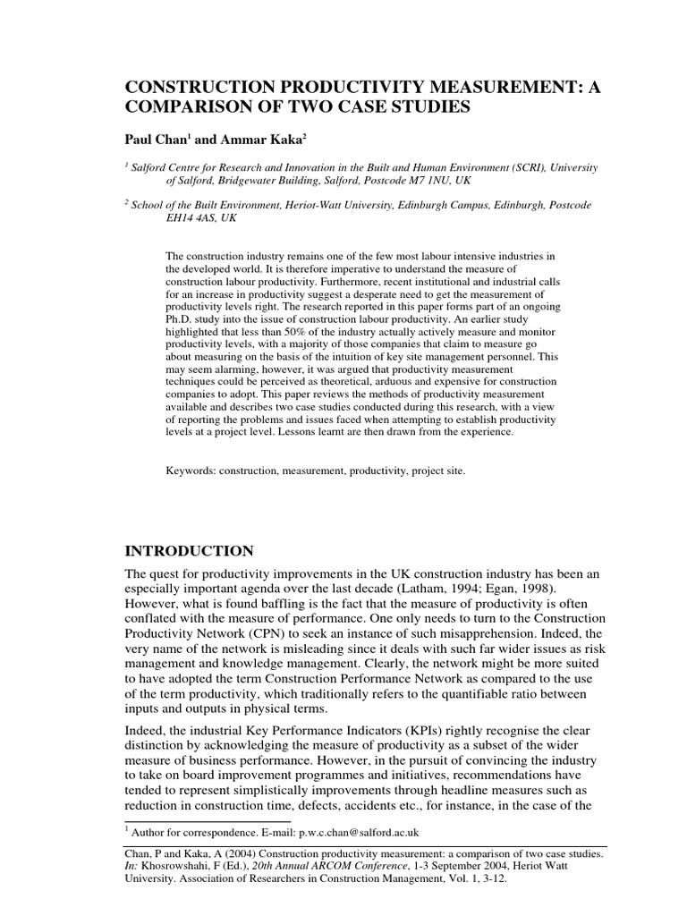 Construction Productivity Measurement A | PDF