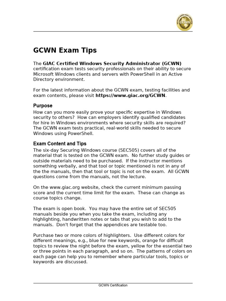 GCWN Exam Tips | PDF