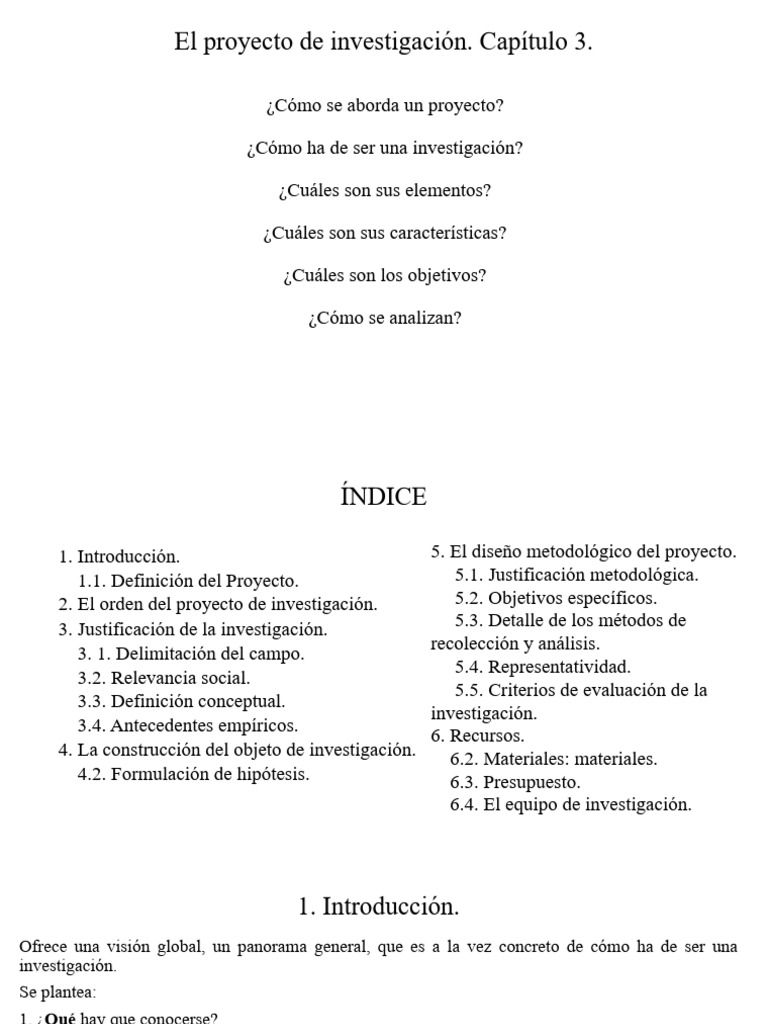 1º Tema. El Proyecto de Investigacio - N. Capi - Tulo III. | PDF