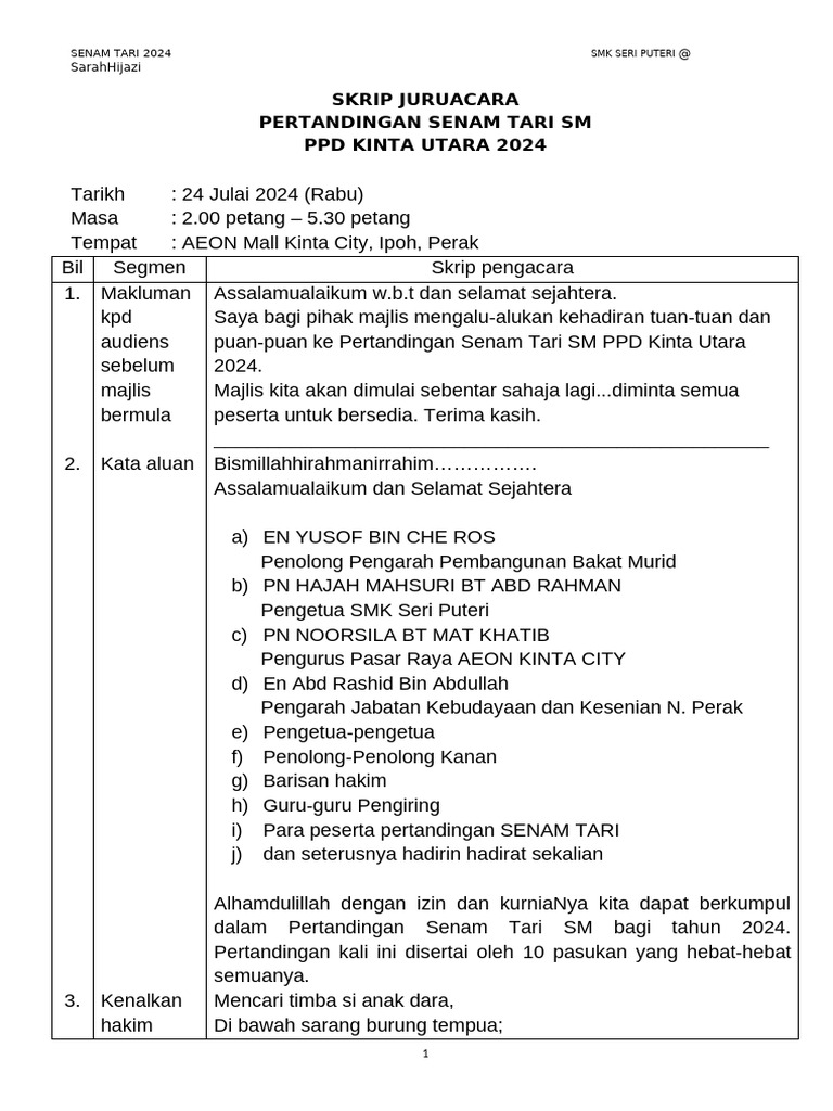 Skrip Senamtari2024 Edit | PDF