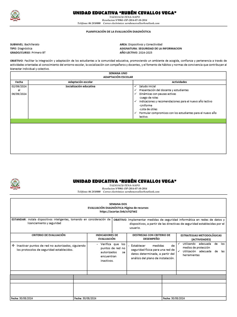 Planificacion Diagnostica DISPOSITIVOS 2DO TEC | PDF