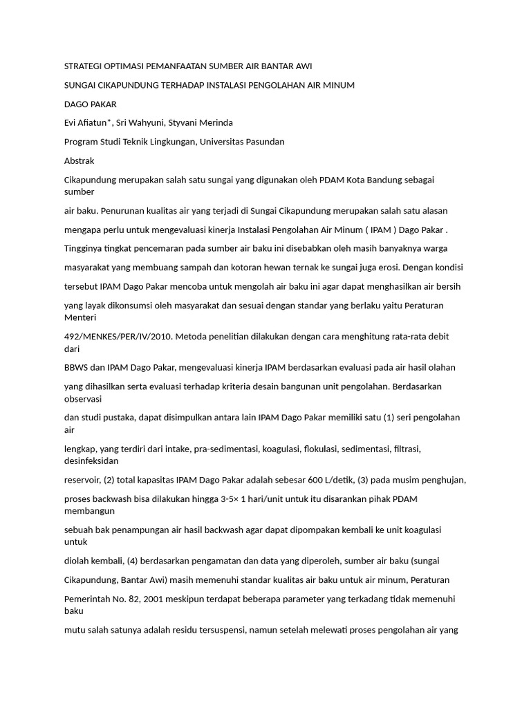 Strategi Optimasi Pemanfaatan Sumber Air Bantar Awi | PDF