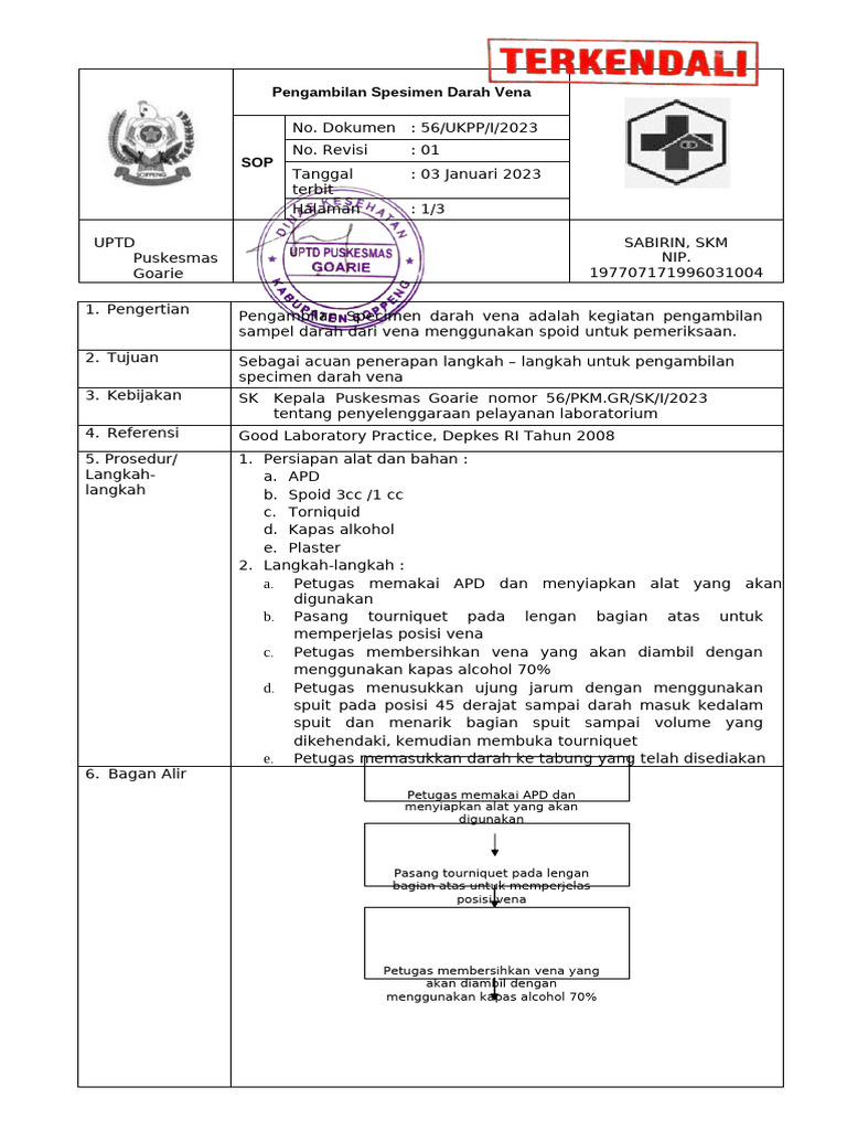 3.9.1.c.2 SOP PENGAMBILAN SPESIMEN DARAH VENA | PDF