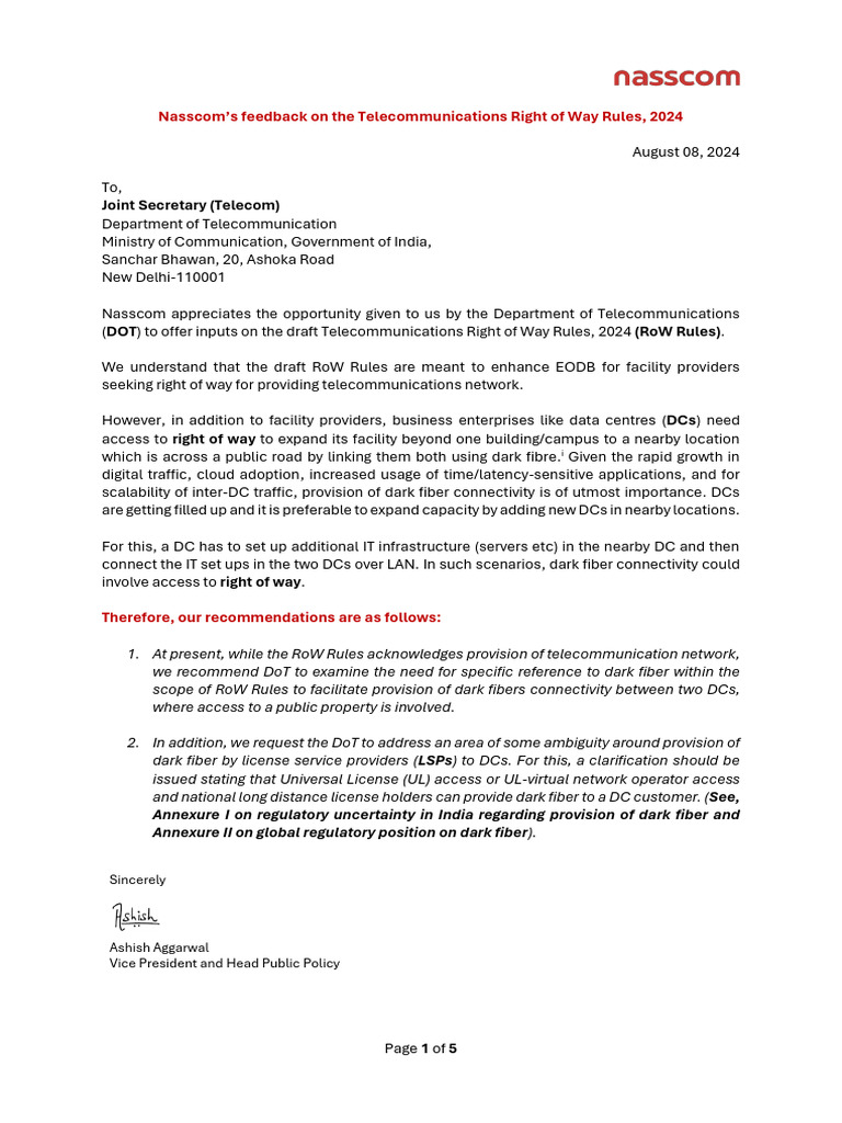 2024 Nasscom Response RoW Rules | PDF