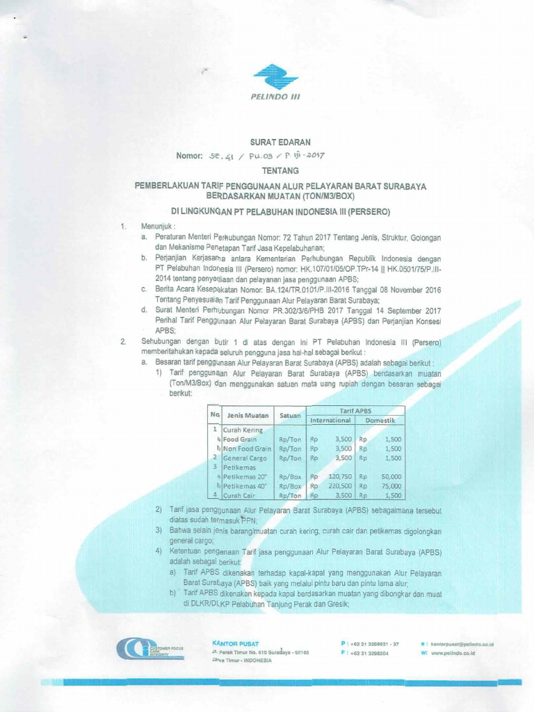 Surat Tarif Atas Muatan 01.10.17 | PDF