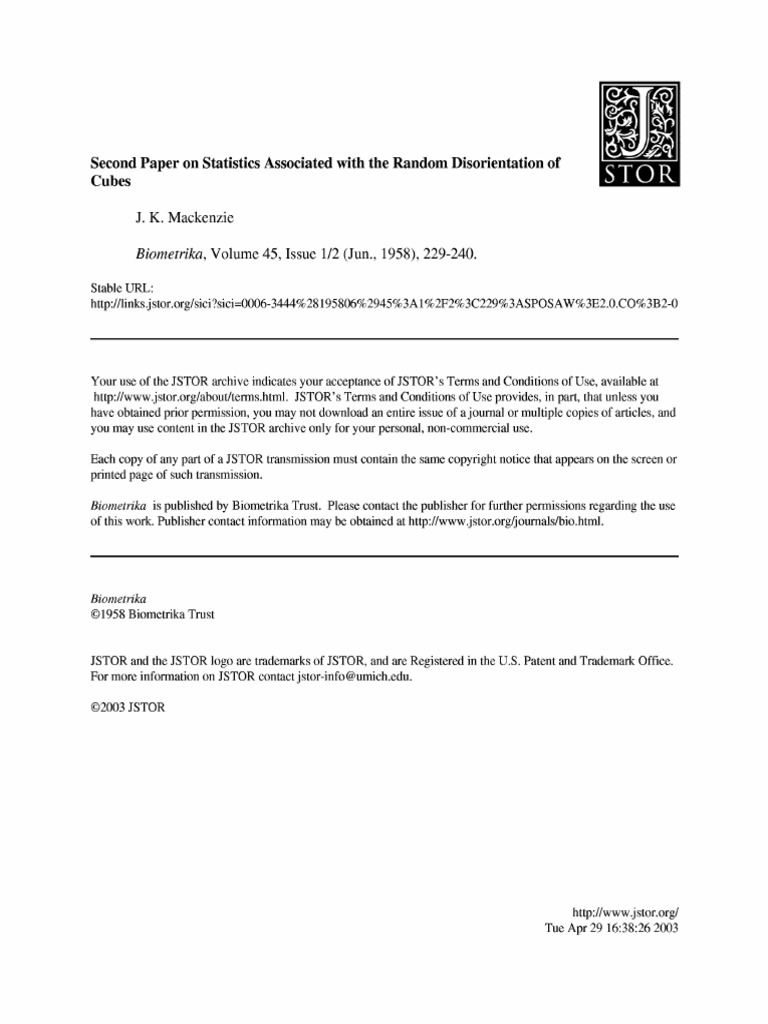 Second Paper On Statistics Associated With The Random Orientation of ...