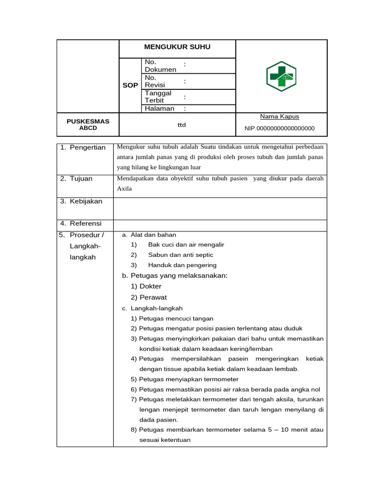 Sop Mengukur Suhu | PDF